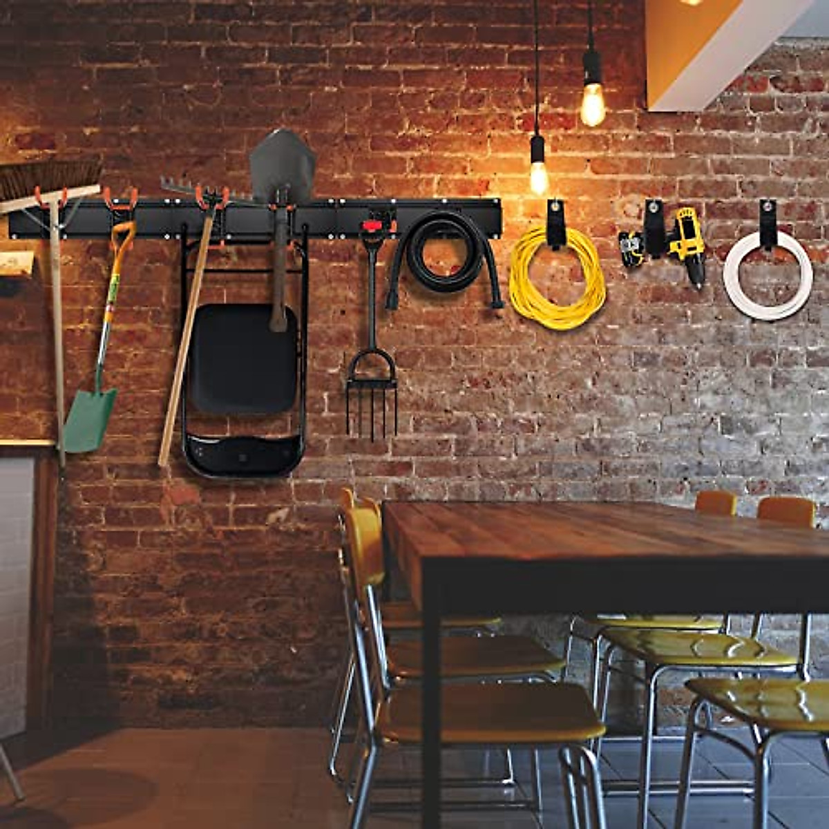 Oududianzi Garden Tool Storage Rack, Garage Tool Organizer Wall Mount, Garden Tool Rack with 6pcs Heavy Duty Steel Hooks, holder wall mount, Lawn tool storage, 48 Inch 3 Rails, Max Load to 500lbs