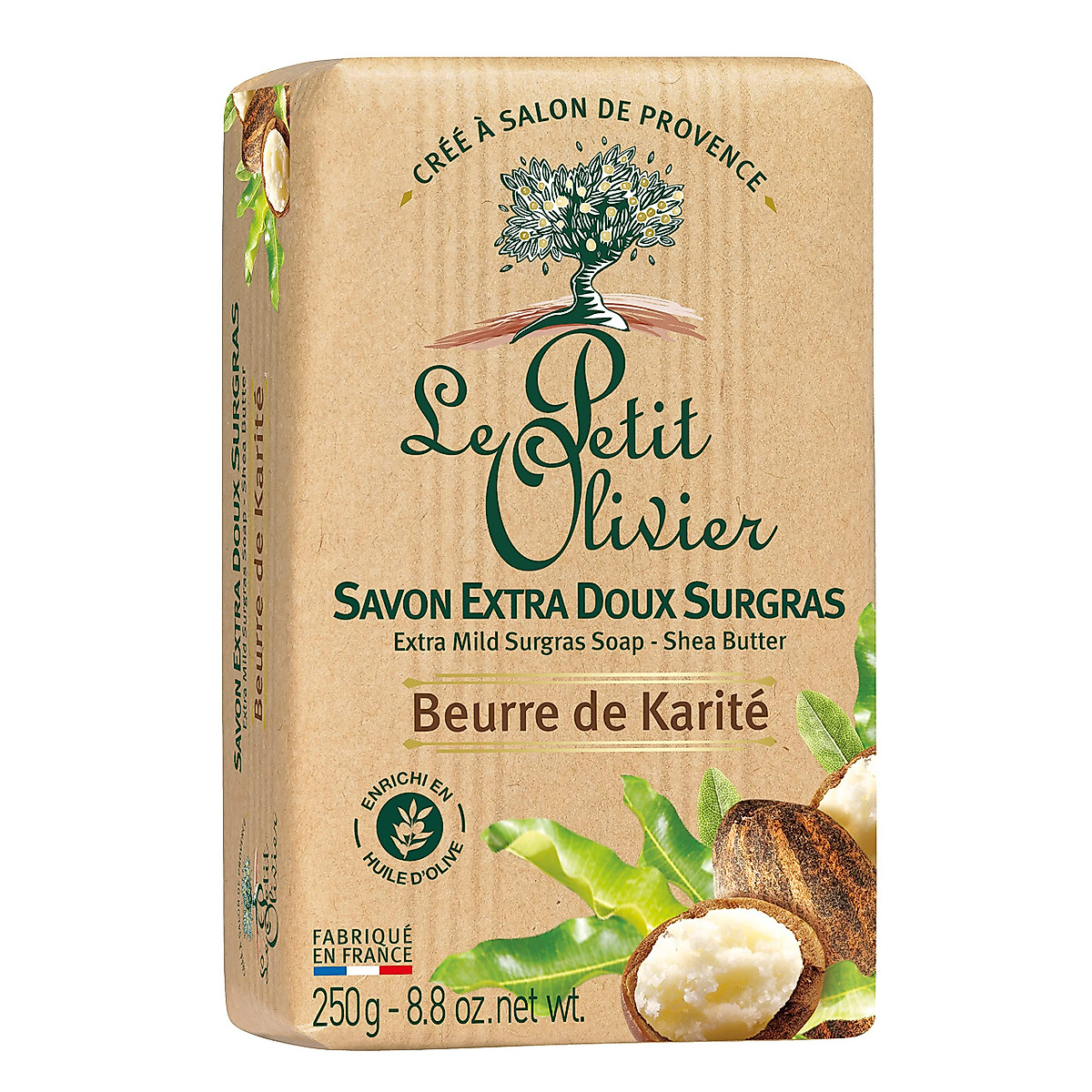 Le Petit Olivier Extra Mild Surgras Soap - Shea Butter - Gently Cleanses Skin - Delicately Perfumed - Moisturizing And Softening - Vegetable-Based - Eco-Friendly Packaging - Paraben Free - 8.8 Oz