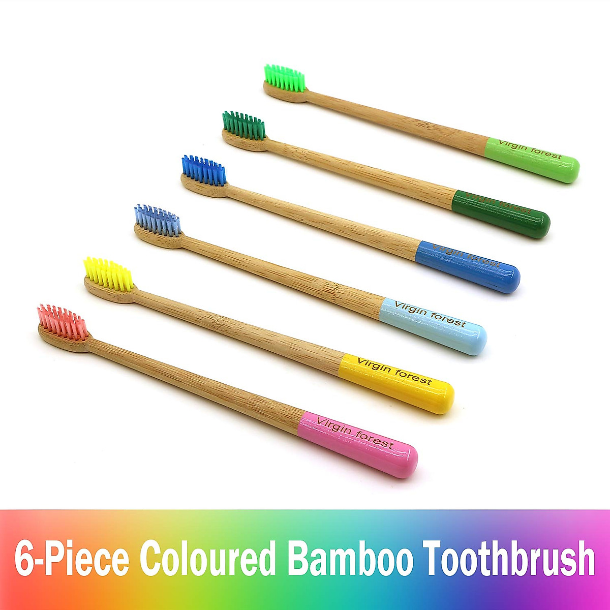 Virgin Forest Bamboo Toothbrush, Natural Eco Friendly Biodegradable Wood Toothbrushes, Vegan Organic Charcoal Tooth Brush, Pack of 6