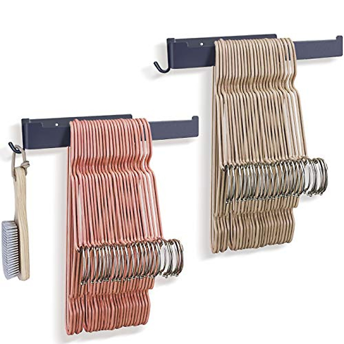 BlingBelle Hanger Organizer Stacker,Hanger Holder Rack with Hook for Closet, Drilling Installation, Double Layer of Painted Metal (Black, 2)