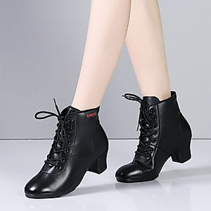 AOQUNFS Women Latin Ballroom Dance Shoes Lace-up Modern Salsa Practice Short Dance Boots,Black-CS-ZBJD-5, US 5