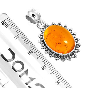 JEWELOPORIUM 925 Sterling Silver Pendant for Women Orange Amber Gemstone Fashion Silver Pendant Necklace Christmas - Gift Boho Jewelry