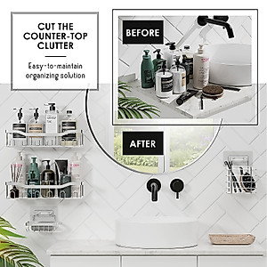 Clara Clark Shower Caddy Adhesive Shower Organizer, Shower Shelf Caddy for Bathroom Storage & Home Decor, Large Capacity Shower Rack Storage, Rustproof Shower Shelves, Stainless Steel Shower Caddies