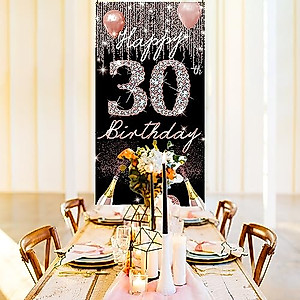 30th Birthday Decoration for Women, Happy 30th Birthday Door Backdrop Banner Rose Gold, 30 Year Old Birthday Party Yard Sign Photo Booth Props Background Poster, Thirty Bday Decor, Fabric, PHXEY