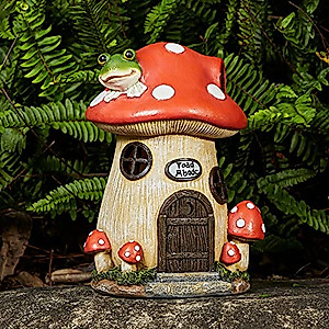 Yiosax Enchanted Mushroom Fairy House Cottage Solar Lights Easter Outdoor Garden Decor-The Village for Yard Patio Decorations