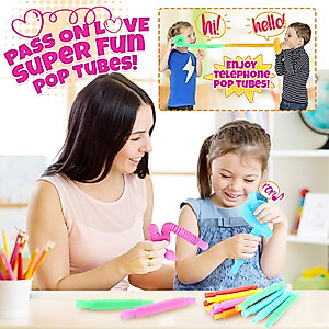 Pop Tubes Mini 24 Pack, Sensory Fidget Party Favors Bulk Toys for Kids, Stress Relief Toys for ADHD, ADD Toddlers, DIY Learning for Preschool, Fidget Toys for Kids Party Favors Classroom Prize