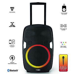 Altec Lansing SoundRover Wireless Trolley Bluetooth Speaker with Microphone, Rechargeable System Speaker for Parties, Karaoke DJ Speaker with Led Lights and USB Smartphone Charger