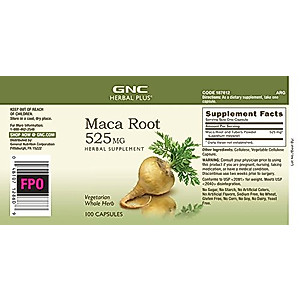 GNC Herbal Plus Maca Root 525mg, 100 Capsules, Supports Vitality