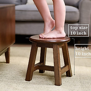 XDSTOOL Solid Wood Stool 10 inch Wooden Stool for Kids Small Short Stool Shoe Changing Step Stool Round (Brown Round)