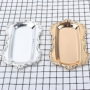 Cake Toppers Decor Metal Vanity Tray Stainless Steel Towel Tray Snacks Cake Dish Fruit Dessert Plate for Wedding Party Home (Golden) Cake Decorations