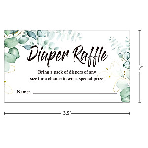 XJF Diaper Raffle Tickets for Baby Showers 2 Inchesx 3.5 Inches Baby Shower Game Cards with Name Line Greenery Invitations Insert Cards for Boys or Girls Baby Shower 50 Pack, White, BS-CJK-1