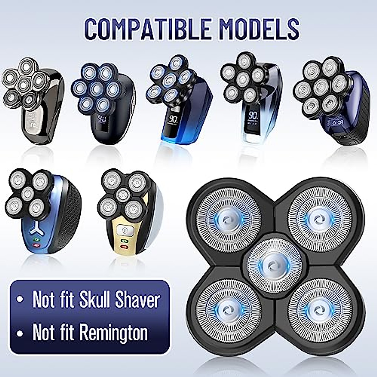 Head Shaver Replacement Heads, 5 Head Blades For Men, Men's Electric Shaver Replacement Heads Electric Razor Replacement Heads Shaver Replacement Blades for Bald Men and Face