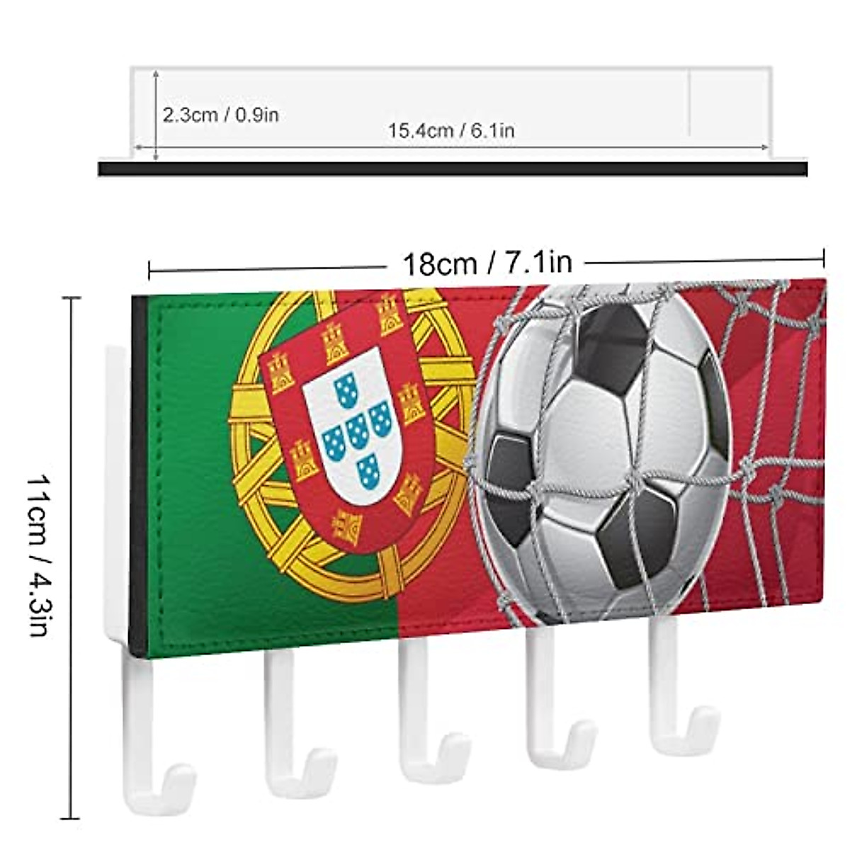 Portugal Flag Soccer Goa PU Leather Wall Mounted Key Hook Organizer Hanging Key Holder Decoration