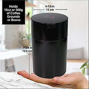 COFFEEVAC 1LB Patented Airtight Multi-use Vacuum Works as Smell Proof Ground Coffee Bean Containers. Black Cap and Body, 1.85-Liter/1.6-Quart