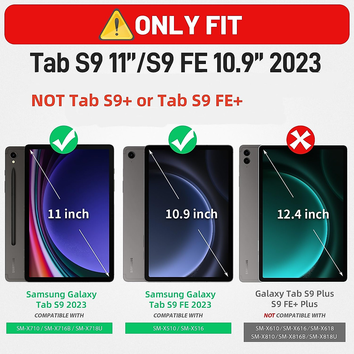 HXCASEAC Case for Galaxy Tab S9 / S9 FE 5G Case, Protective with Screen Protector/Hand Strap/S Pen Holder, Heavy Duty Shockproof for Samsung Galaxy S9 FE Tablet Case 10.9 inch / 11 inch - Black