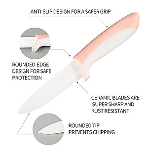 YSTKC Ceramic Fruit Knife 4 Inch Ceramic Knife Kitchen Pink Ceramic Knife Sharp Ceramic Paring Knife with Handle for Mother's Day Father's Day Christmas Wedding Gifts Birthday Gifts Thanksgiving