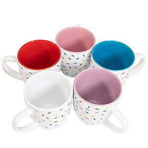 Yummy Sprinkles Mug | Lavendar Cute Coffee Mug with Rainbow Sprinkles | Birthday cake Coffee Cup Gift | Large White Ceramic Cup with Green, Yellow, Red, Pink, and Blue Sprinkles | Fun Pattern