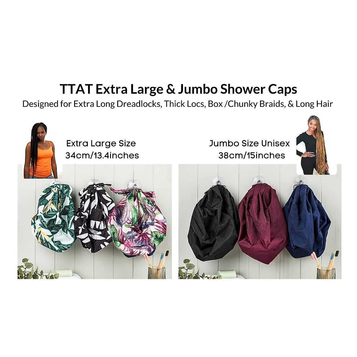 TTAT Shower Cap Extra Large, Afro, Long Thick Locs, Braids, Large & Long Hair, Waterproof PU Lining, Reusable, Adjustable, Great for Home, Spa, Conditioning, Self Care, Hotel & Salon (Cool Breeze)