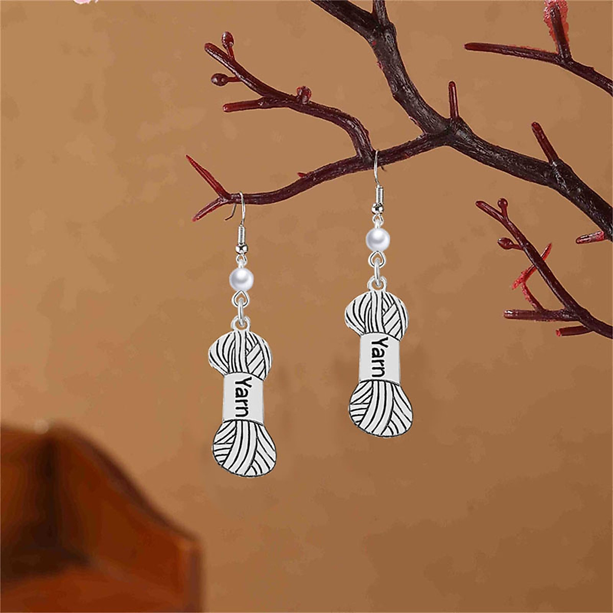 Dreuyet Yarn Knitting Pearl Earrings for Women Unique Silver Sewing Knitting Themed Needles and Yarn Ball Charm Crochet Earrings for Knitter Sewing Lovers Jewelry Gift (Yarn Knitting)