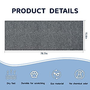 XUEPETT Cat Scratching Mat 78.7"x15.8", Self-Adhesive Cat Carpet Scratcher Replacement for Cat Tree Post Wall Shelves, Cat Scratch Furniture Protector for Couch, DIY Climbing Cat Scratcher