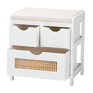 Baxton Studio Bastian Benche, 3-Drawer, Light Beige/White/Natural Brown