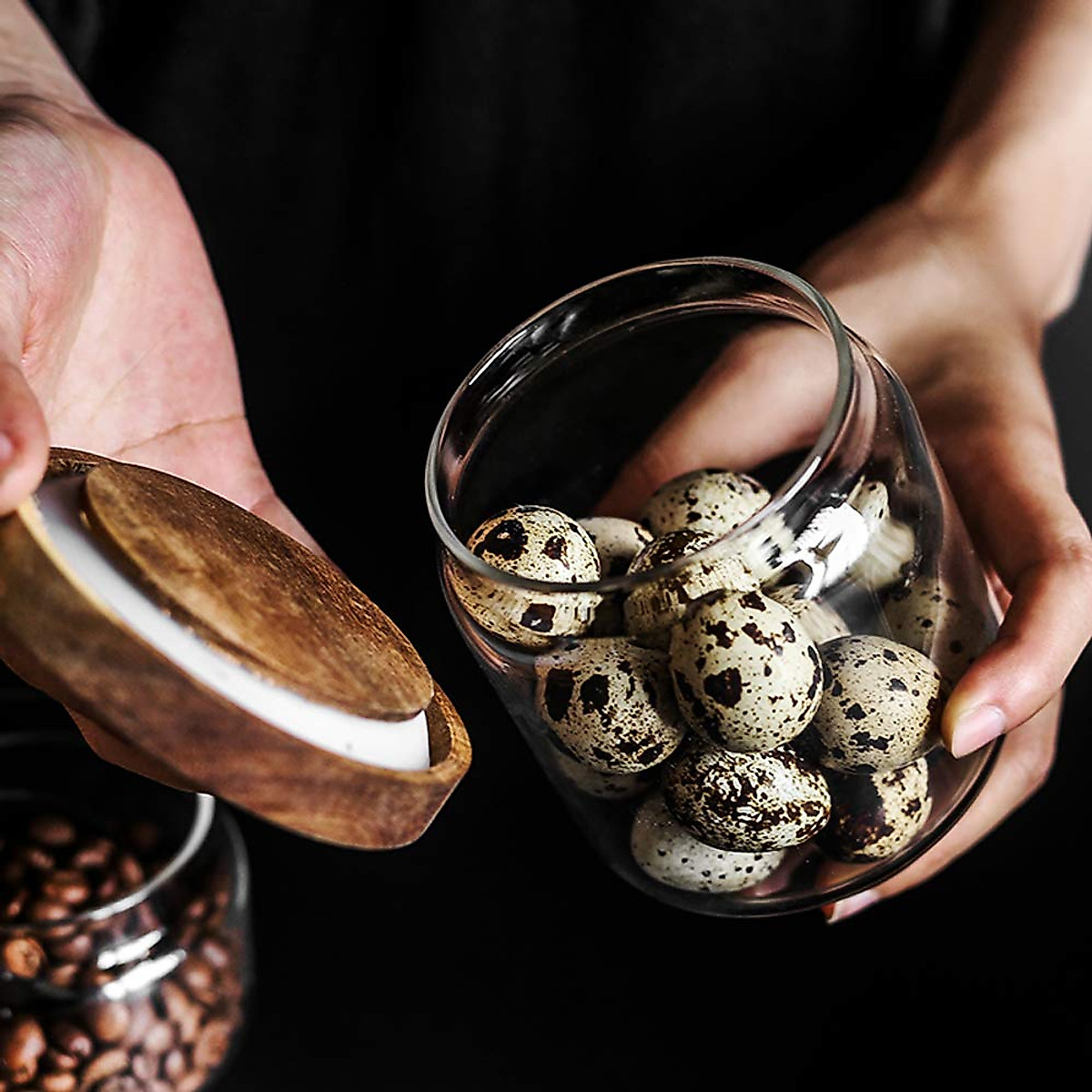 SAIOOL Set of 5 Kitchen Canisters,Thick, Stackable, Natural Style,Cookie, Rice and Spice Jars - Sugar or Flour Container - Big and Small Airtight Food Jar for Pantry