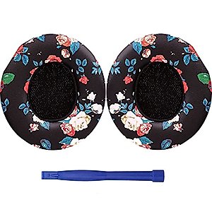 Beats Solo 3 Wireless Ear Pads Replacement, BUTIAO Protein Leather Memory Foam Headphone Earpads Ear Cushion Pad for Beats by Dre Solo 3 Wireless & Solo 2 Wireless Over Ear Headsets (Black Floral)