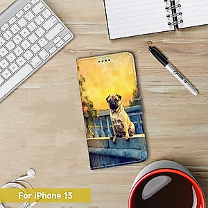 DAFEI Wallet Case for iPhone 13 with Pug Dog-aa129 Pattern PU Leather Flip Folio ID&Credit Cards Pocket Lanyard