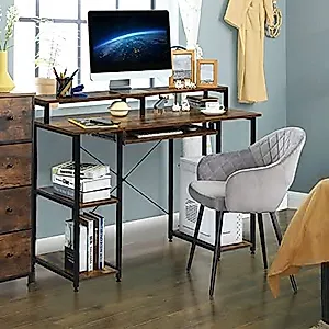 COSTWAY Computer Desk, 47’’ Home Office Table with Hutch, Book Shelves, Pull-Out Keyboard Tray, Monitor Stand, Industrial Writing Laptop Desk, for Workstation, Rustic Brown