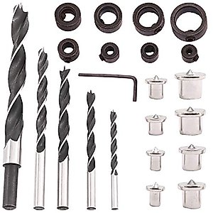 Swpeet 23Pcs 3mm -16mm (Approx 1/8", 3/16", 1/4", 5/16", 3/8", 1/2") Dowel and Tenon Center Set with Brad Point Drill Bit Set, 8Pcs Center Dowel Pins and 8Pcs Drill Stop Set