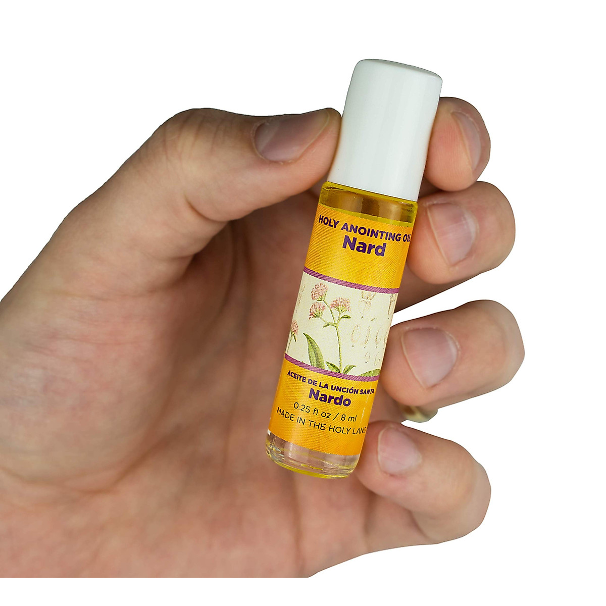 Nard Anointing Oil from Israel Boxed Gift Set with Dispenser, Holy Jerusalem Oil & Gold Metal Keychain Bottle Container, Plastic Dropper & Small Glass Vial, Aceite Ungido y Botella