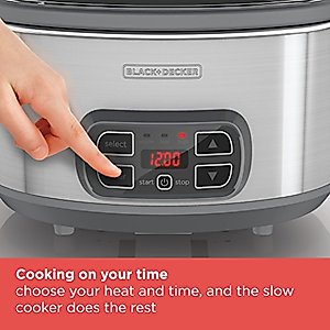 BLACK+DECKER SCD1007 7 Quart Programmable Slow Cooker with Digital Timer, Portable with Locking Lid, Stainless Steel