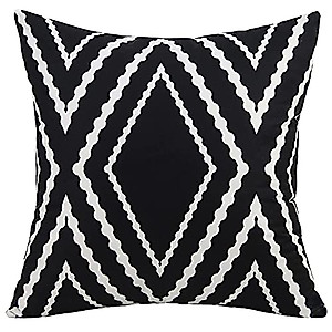 Outdoor Indoor Throw Pillow Cover Waterproof, Boho Black White Square Pillowcases, Decorative Geometry Double Printed Cushion Cover for Garden Patio Tent Couch Sofa Home Decor, Set of 4,18 X 18 Inch