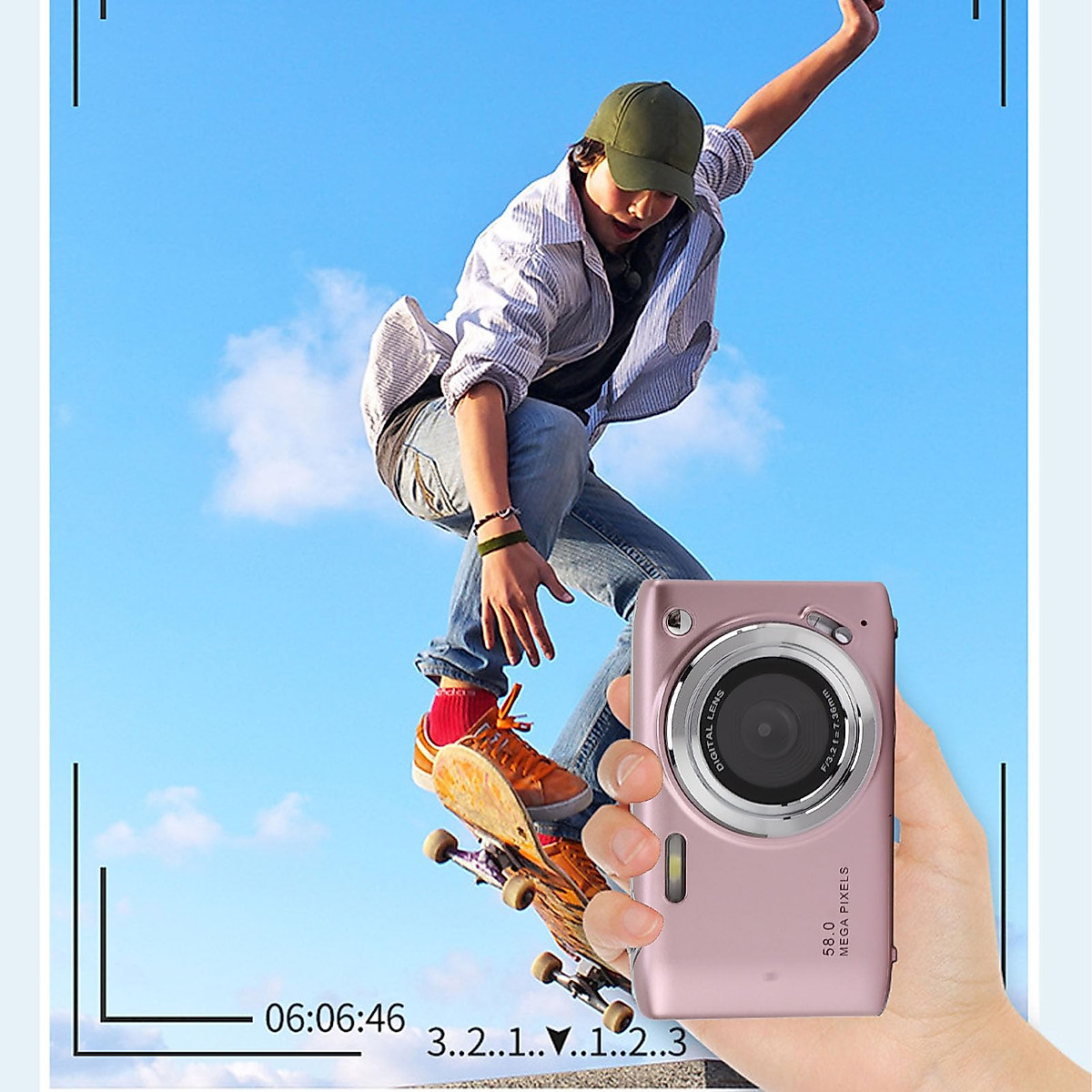 Teens Small Camera, 58MP 2.88 Inch IPS Screen 4K Digital Camera Automatic Beauty Mode 16X Zoom Slim and Lightweight for Vlogging (Pink)