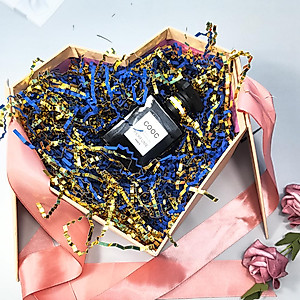 Keoferlo Crinkle Cut Paper 1/2 LB Baskets Shred Filler Paper Metallic Gold and Blue Craft Confetti Grass Raffia for Baskets Gift Wrap Decorations Display Merchandise (Metallic Gold and Blue)