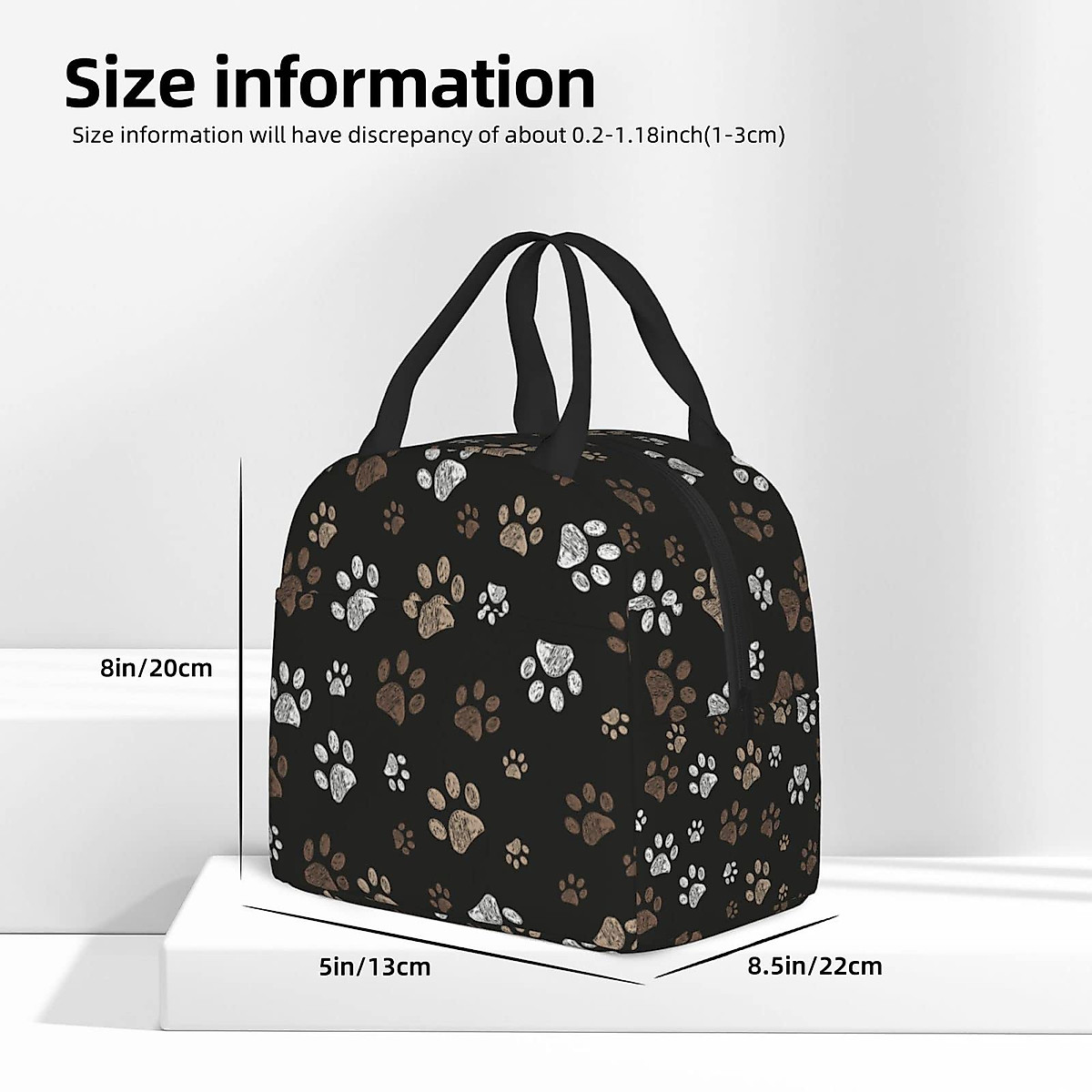 AuHomea Doodle Paw Print Brown Lunch Bag For Women Men Insulated Lunch Box For Adult Reusable Lunch Bags With Pocket Zippers For Work, Picnic, School Or Travel