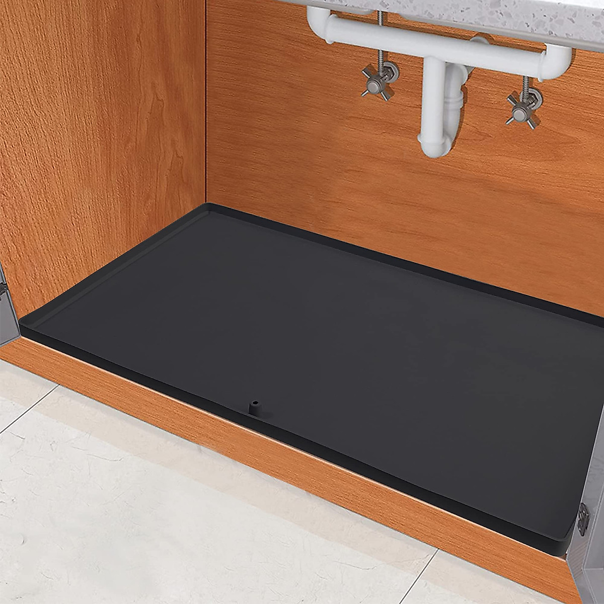 Leikaendi Under Sink Mat, 28'' x 22'' Under Sink Mats for Kitchen Waterproof, Silicone Under Sink Drip Tray Liner, Kitchen Sink Cabinet Protector