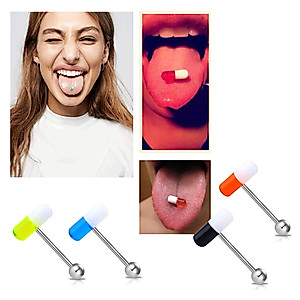 Melighting 10Pcs Pill Tongue Rings 14G Surgical Steel Tongue Piercing with Mix-Color Uv Shaped Tongue Ring with Ball Tongue Piercing Jewelry for Women Men Set