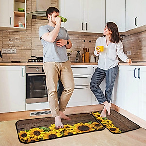 Kitchen Carpet Set 2 Piece 19.7"x27.6"+19.7"x47.2", Non-Slip Kitchen Mats and Rugs, Soft, Super Absorbent, Washable Kitchen Doormat Carpet Mat (Country Style Sunflower 03)