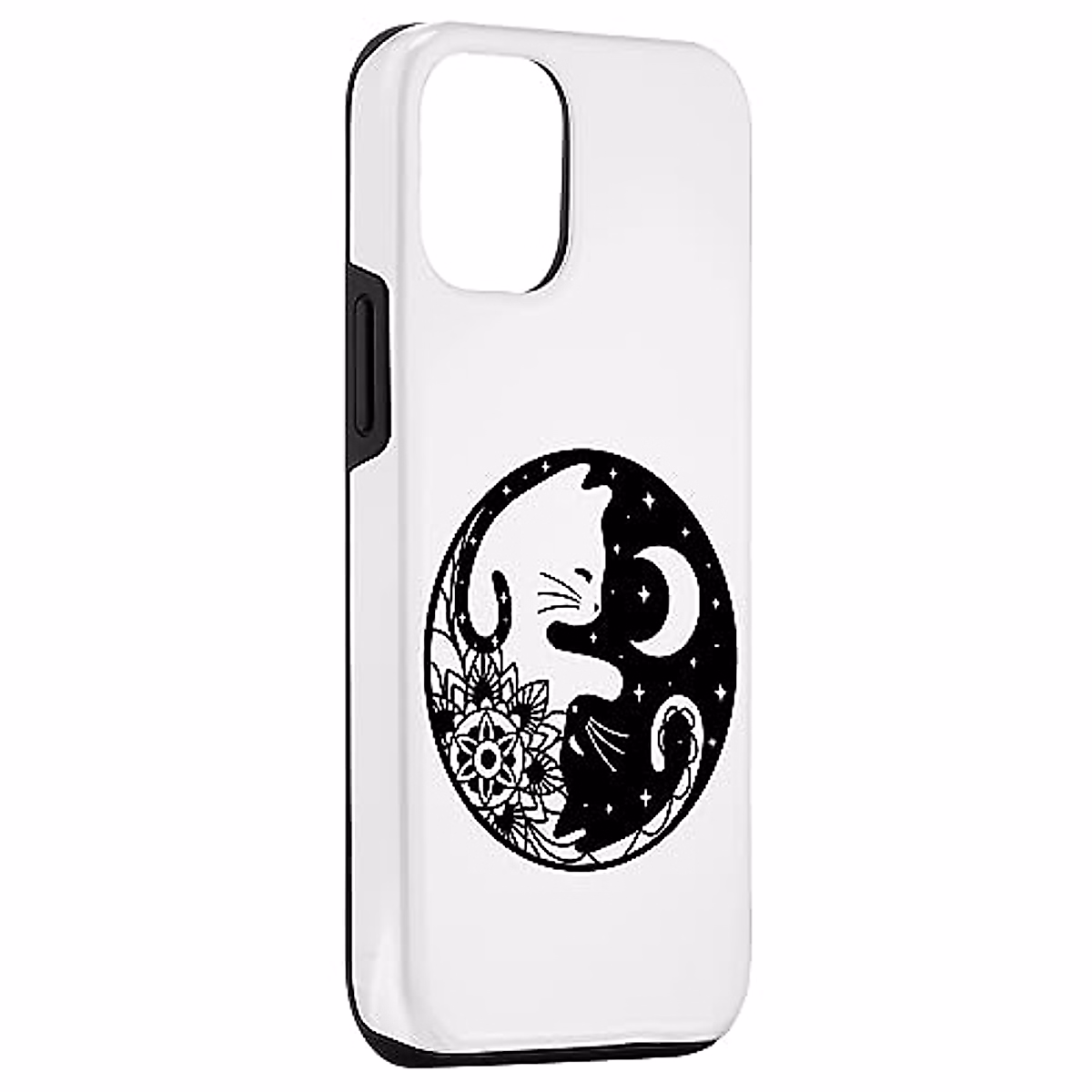 iPhone 13 Black White Yin Yang Moon Mandala Cat Owner Pet Lover Case