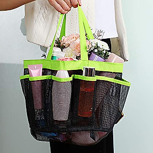 uxcell Portable Caddy with 7 Mesh Storage Pockets, Quick Dry Shower Tote Bag Oxford Hanging Toiletry and Bath Organizer for Shampoo, Conditioner, Soap Other Bathroom Accessories, Green