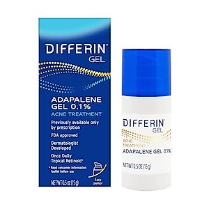 Differin Acne Treatment Gel, 30 Day Supply, Retinoid Treatment for Face with 0.1% Adapalene, Gentle Skin Care for Acne Prone Sensitive Skin, 15g Pump