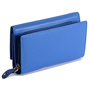 SADDLER Womens Luxurious Leather Trifold RFID Protected Wallet Clutch Purse with Zipper Coin Purse | Designer Multi Credit Card Holder for Ladies | Gift Boxed - Blue