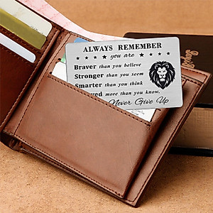 DEGASKEN Lion Birthday Card for Men - You Are Braver Than You Believe - Personalized Steel Engraved Wallet Card