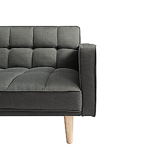 Lepfun Sleeper Sofa Bed Modern Tuft Futon Couch Convertible Loveseat Sleeper Reclining Sofa Bed Twin Size with Arms and 2 Pillows for Living Room, Dark Grey