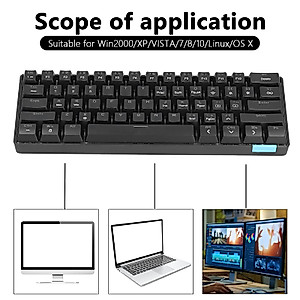 Kafuty-1 STK61 PBT Wireless Gaming Keyboard, 61 Keys LED Backlight Rechargeable Mechanical Keyboard, USB C Bluetooth Keyboard, for Win 2000/XP/VISTA/7/8/10/Linux/OS X(Black Tea Shaft)