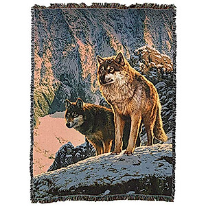 Pure Country Weavers Wolf Couple in Sunset Blanket by Vincent HIE - Gift Tapestry Throw Woven from Cotton - Made in The USA (72x54)