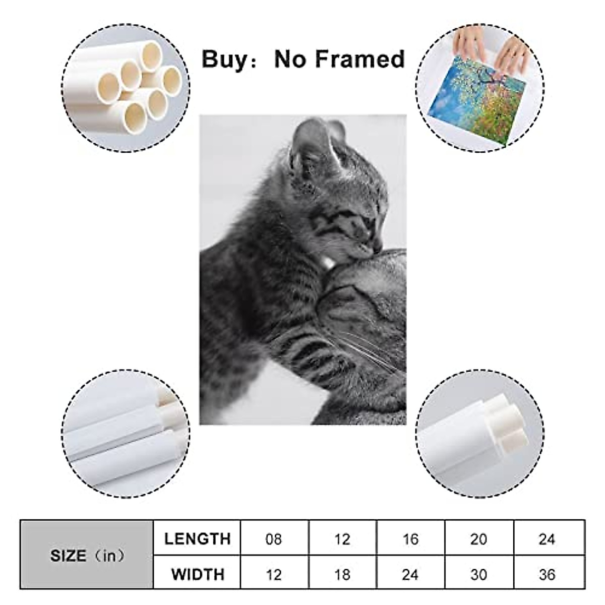 Family Cat Poster, Black & White Art Cat Decor, Animal Posters & Prints, Cute Art Wall Decor, Modern Home Wall Art Living Room Bedroom Kids Room Canvas Art Poster & Wall Art 12x18 Inch (Unframed)