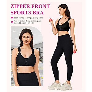 BRABIC Women Post-Surgical Sports Support Bra Front Closure with Adjustable Straps Wirefree Racerback (Black, L (fit for 36B 36C 36D 38A))