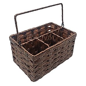 Kovot Poly-Wicker Woven Cutlery Storage Organizer Caddy Tote Bin Basket for Kitchen Table, Cabinet, Pantry, Indoor & Outdoor - Woven Polypropylene | Measures 9.5" x 6.5" x 5" (Dark Brown)